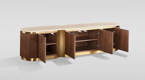 TV stolek Stilig ST916 200 cm ořech/travertin/zlatý