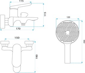 Rea Marco, vanová baterie s ruční sprchovou soupravou, černá matná, REA-B5941