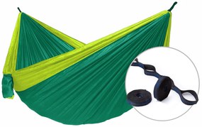 Hamaka Houpací síť pro dva Camping + Slap strap (zelený SET)