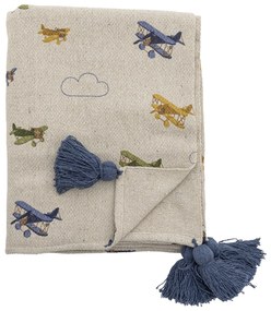Bloomingville Přehoz z recyklované bavlny Plane 130 x 160 cm, modrá barva, textil