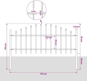 Zahradní plot Woerden s kopím nahoře ocelový 170 x 75 cm černý 144940