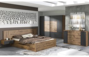 Ložnicový komplet (postel 160x200 cm, 2x noční stolek, skříň), dub ribeck/tmavý grafit, Tempo Kondela ARMENY