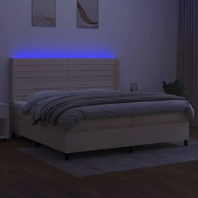 Box spring postel s matrací a LED krémová 200x200 cm textil 3138426
