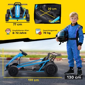 AIYAPLAY 24V elektrické Go-Kart k jízdě a driftování, nylonové pneumatiky, bezpečnostní pás, klakson, hudba pro děti 8-12 let, modré