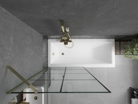 Mexen Next, vanová zástěna 1-křídlová 90 x 150 cm, fixní křídlo, 6 mm čiré sklo s černým vzorem, zlatý profil, 895-090-000-00-77-50