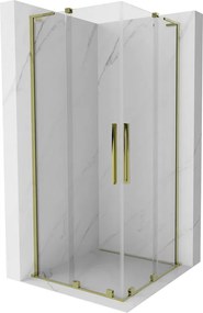 Mexen Velar L Duo, sprchový kout s posuvnými dveřmi 100 x 100 cm, 8mm čiré sklo, zlatá lesklá, 871-100-100-02-03-50