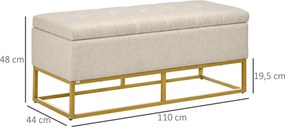 HOMCOM Úložná Ottomanka s čalouněním ze syntetického lnu s odklápěcím víkem a ocelovými nohami do obývacího pokoje 110x44x48 cm Béžová
