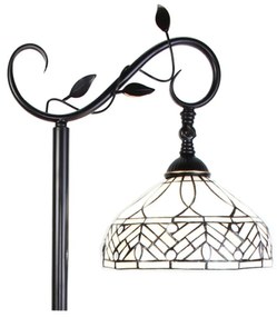 Bílá stojací Tiffany lampa kamínky a ornamenty – 36x25x152 cm