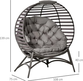 Outsunny papasan zahradní židle 2 koše polštáře oválné lounge křeslo skládací balkon terasa písek hnědá ocel 118x75x139cm | Aosom
