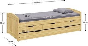 Postel s výsuvnou přistýlkou, 90x200, přírodní, masiv, MARINELLA NEW Kondela 0000274650