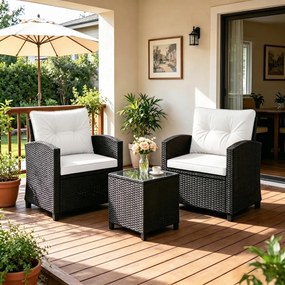 Costway 3 PCS. Ratanová sada Gartenmöbel inkl. 2 Sessel a 1 Beistelltisch – bílý
