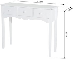 HOMCOM Dřevěný Konferenční Stůl do Předsíně se 3 Šuplíky pro Obývací Pokoj a Chodbu, Nosnost 45 kg, 100x32x85 cm, Bílý
