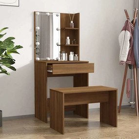 Toaletní stolek sada s LED hnědý dub kompozitní dřevo 3114138