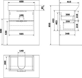 Bruckner Neon umyvadlová skříňka 56,5 x 45 x 35 cm s umyvadlem bílá 501.113.0 Koupelny Bernold