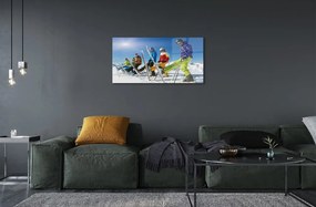 Obraz na skle Lyžaři zimní hory 125x50 cm