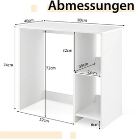 Costway Malý psací stůl s 2 přihrádkami – 80 × 40 × 74 cm, bílý