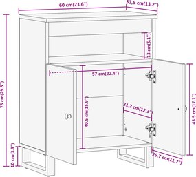 vidaXL Odkládací skříňka hnědá a černá 60x33,5x75 cm masivní mangovník [356808]