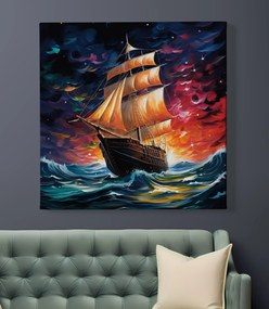 Obraz na plátně - Plachetnice Sirene na nočním rozbouřeném moři FeelHappy.cz Velikost obrazu: 140 x 140 cm