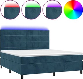 Box spring postel s matrací a LED tmavě modrá 160x200 cm samet 3136135