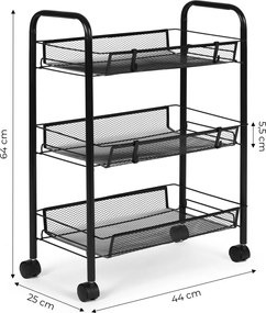 Kovový regál na kolečkách ROUDY se 3 poličkami černý