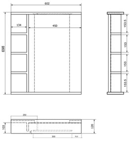 Aqualine Aqualine, KORIN STRIP zrcadlo s LED osvětlením a poličkami 60x70x12cm, KO370S
