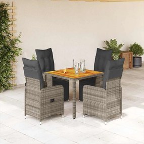 5dílný zahradní bistro set s poduškami šedý polyratan 3277158