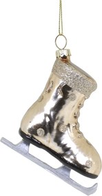 Champagne antik závěsná skleněná dekorace brusle - 8*3*8 cm