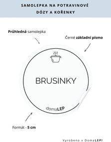 BRUSINKY – průhledná samolepka na dózu, základní písmo, 5 cm | DomaLEP