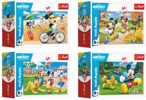 Trefl Minipuzzle 54 dílků Mickey Mouse Disney/ Den s přáteli 4 druhy v krabičce 9x6,5x4cm 40ks v boxu