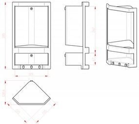 Gedy JUNIOR dvoupatrová rohová polička, 189x385x139 mm, termoplast, bílá 8079