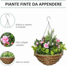 Outsunny Sada 2 Umělých Rostlin Lisianthus v Květináči s Háčkem, Umělé Rostliny z PE a Slinky, Ø25x34 cm, Zelená a Růžová