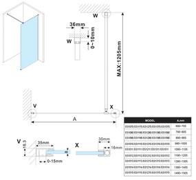 Polysan, ESCA BLACK MATT jednodílná sprchová zástěna pro instalaci ke stěně, matné sklo, 1200 mm, ES1112-02