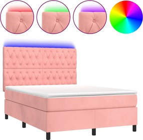 Box spring postel s matrací a LED růžová 140x200 cm samet 3136310
