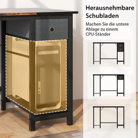 Costway 140 cm dlouhý stůl se 2 zásuvkami, háčkem na sluchátka a úložným