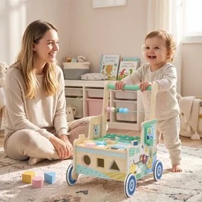 AIYAPLAY Dětský chodítko, chodítko s kolečky, stavebními kostkami, úložným prostorem, Montessori aktivní centrum pro děti od 1 do 3 let, zelené
