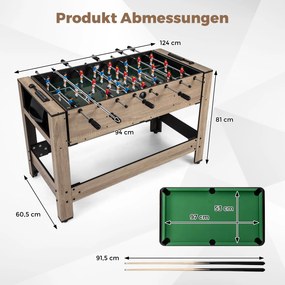Costway 2 v 1 Otočný hrací stůl 124 cm Souprava stolního fotbalu a kulečníku