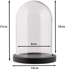 Skleněný poklop s černým dřevěným podstavcem - Ø 10*15 cm