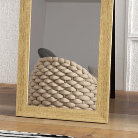 HOMCOM Obdélníkové Zrcadlo na Stěnu nebo Stůl s Dřevěným Rámem do Obývacího Pokoje a Ložnice 37 x 157 cm Přírodní Dřevo