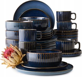 Obědový A Kávový Set Pro 6 Osob 30 Ks Porcelán Deep Blue Reactive Konsimo