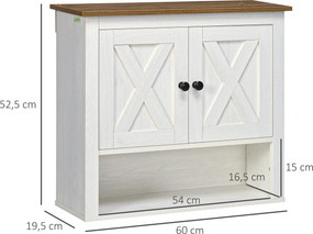 kleankin Nástěnná skříňka do koupelny s 2 dveřmi a úložnými policemi 60x19,5x52,5 cm Bílá