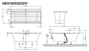 VILLEROY & BOCH Villeroy Boch Square EDGE 12 Duo: Vana 1600x750 mm, Quaryl, včetně nohou (samolepicí), odpadu a přepadu, bílá Alpin UBQ160SQE2DV-01