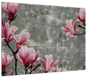 Skleněný obraz s květy (70x50 cm)