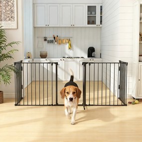 PawHut 2 v 1 výběh pro štěňata 5-TLG Skládací ohrádka s dvířky pro malé a střední psy, DIY ohrádka pro štěňata 300 x 74,5 cm kovová černá