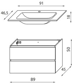Koupelnová skříňka s umyvadlem KENWOOD 91 cm černá