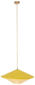 Venkovská závěsná lampa žlutý samet s rákosem 60 cm - kudrlinky Frills