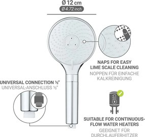 Plastová sprchová hlavice v leskle stříbrné barvě ø 12 cm Water Saving – Wenko