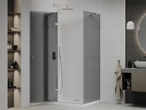 Mexen Roma, sprchový kout s křídlovými dveřmi 80 (dveře) x 110 (stěna) cm, 6mm šedé sklo, chromový profil + slim sprchová vanička bílá + chromový sifon, 854-080-110-01-40-4010