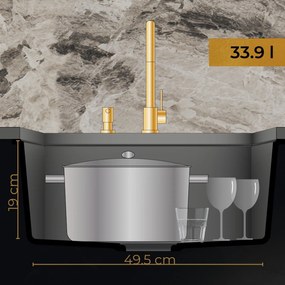 Sink Quality Crypton 60, kuchyňský granitový dřez 535x400x205 mm + černý sifon, bílá, SKQ-CRY.W.1KBO.60.XB