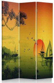 Ozdobný paraván Západ slunce v Japonsku - 110x170 cm, třídílný, klasický paraván