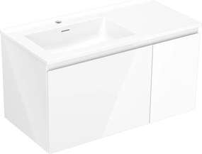 Mexen Orio, koupelnová skříňka 90 cm s umyvadlem Otis levá, 1S, 1D, bílá lesklá, 91A13-09047-3-BBFF00-W18L00
